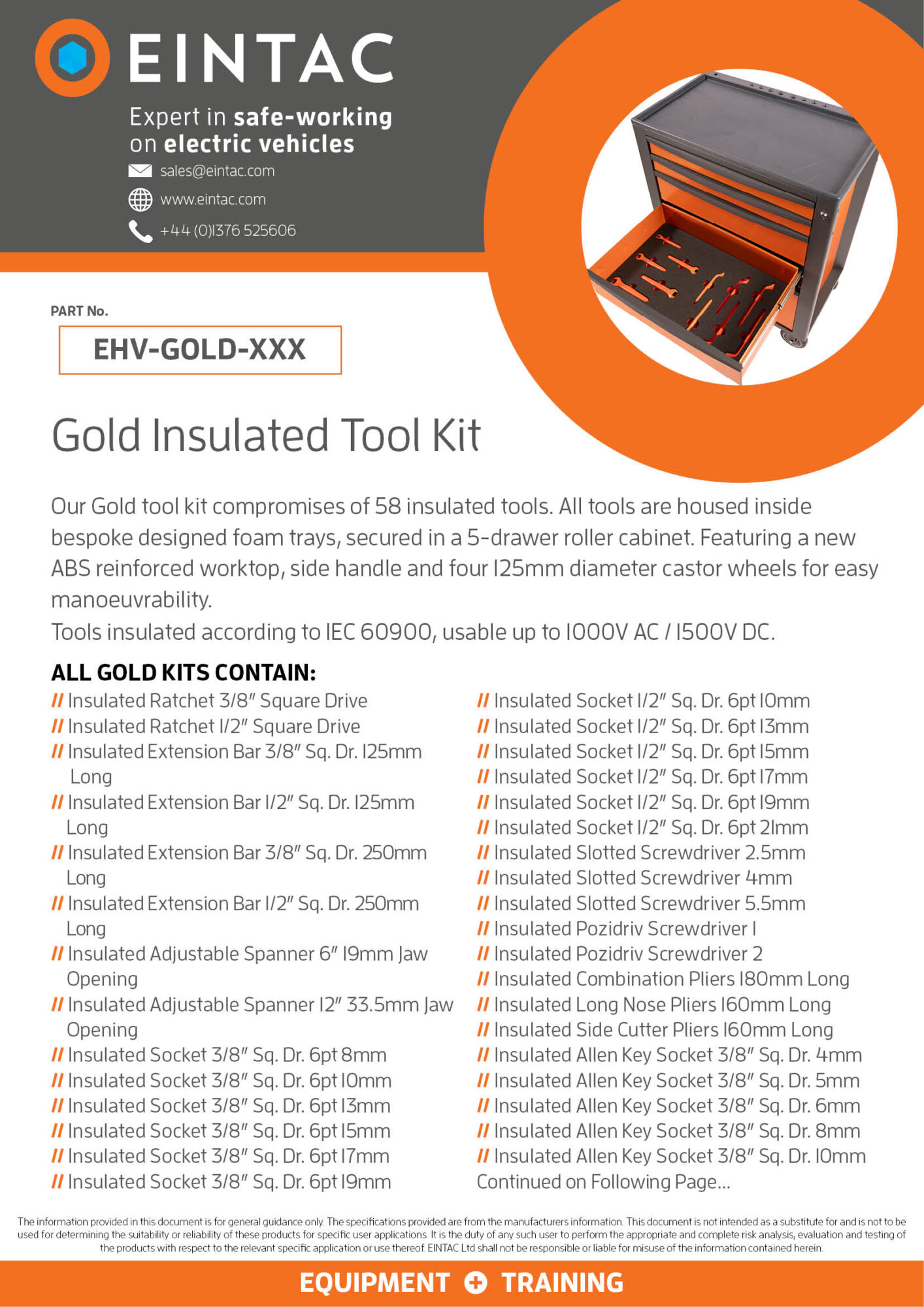 Buy EV Mechanics Tool Trolley Chest | Gold Tool Kit | EINTAC
