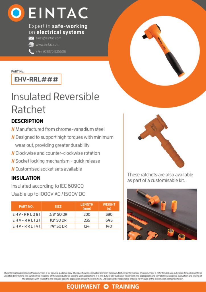 Buy Insulated 3/8 Reversible Ratchet for EV Technicians | EINTAC